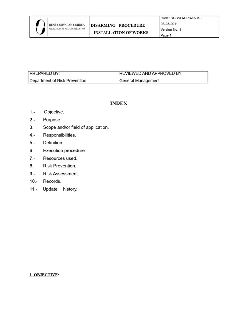 SGSSO-DPR-P-018 Procedure For The Disassembly of Worksite Installation ...