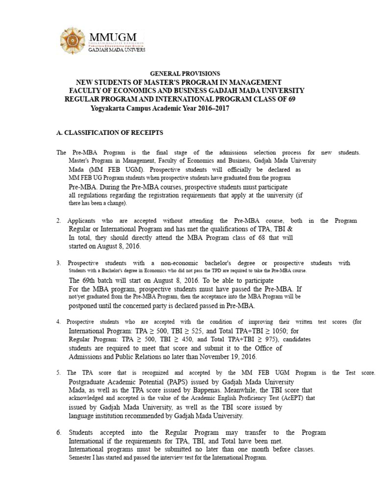 UGM MBA Tuition Fees for 2025 | PDF | Fee | Tuition Payments