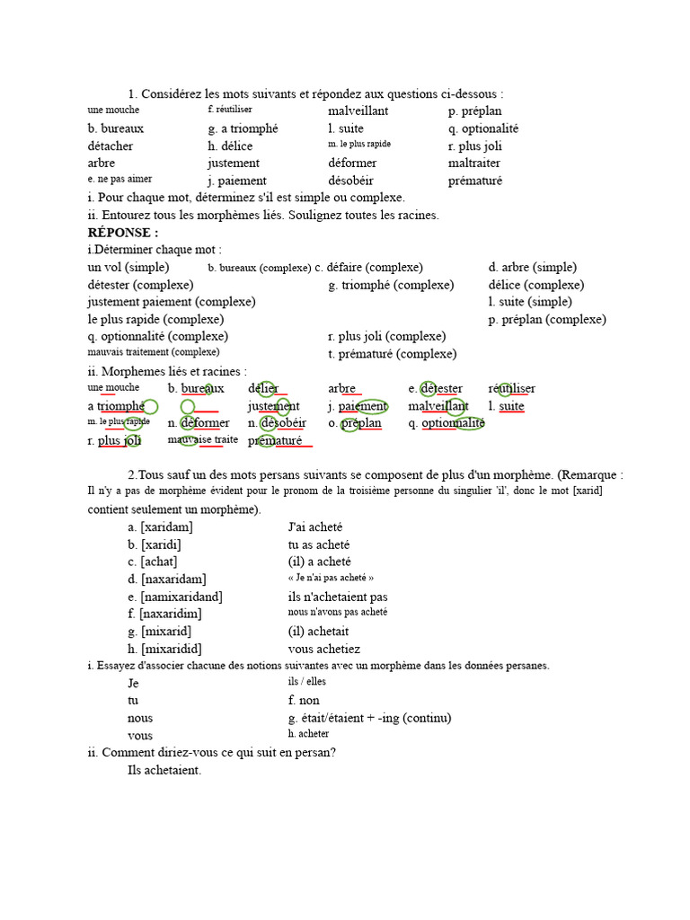 Analyse morphologique des mots en français, persan et turc | PDF ...