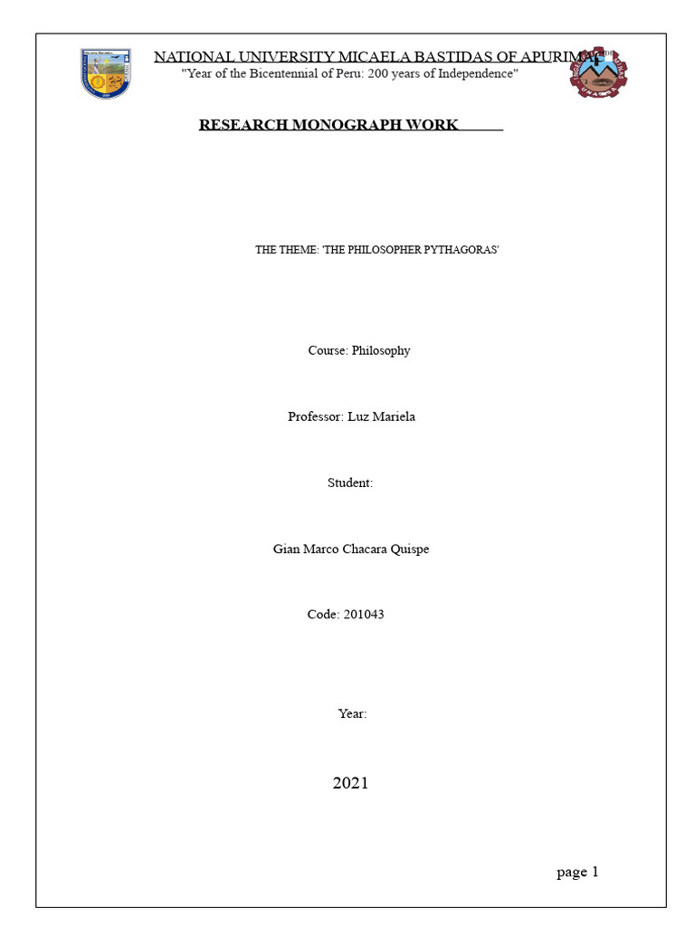 Monograph "The Philosopher: Pythagoras" | PDF | Pythagoras
