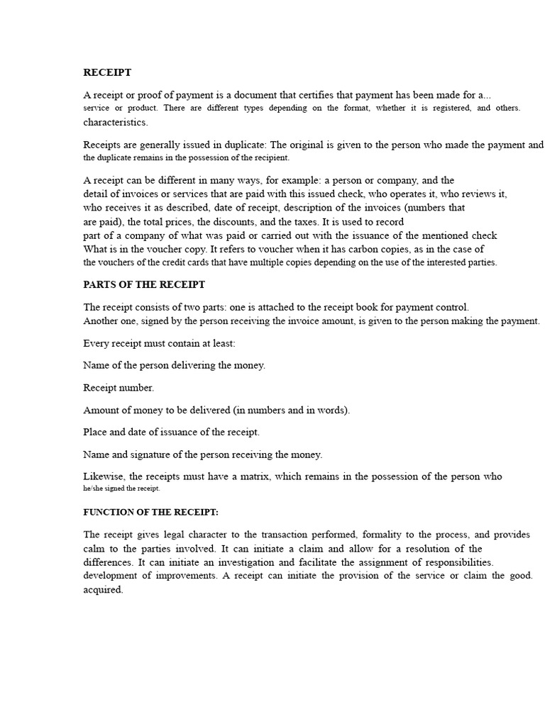 RECEIPT Parts and Short Functions | PDF | Negotiable Instrument | Cheque