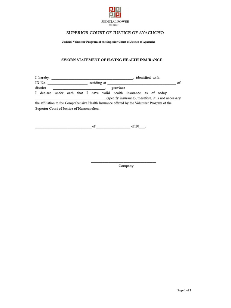 Affidavit of Having Health Insurance - Ayacucho | PDF