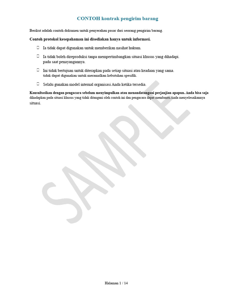 1.4.4.b CONTOH Kontrak Pengirim Barang | PDF