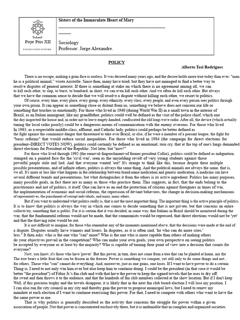 Activities - Sociology - Introduction To Politics | PDF | State (Polity ...