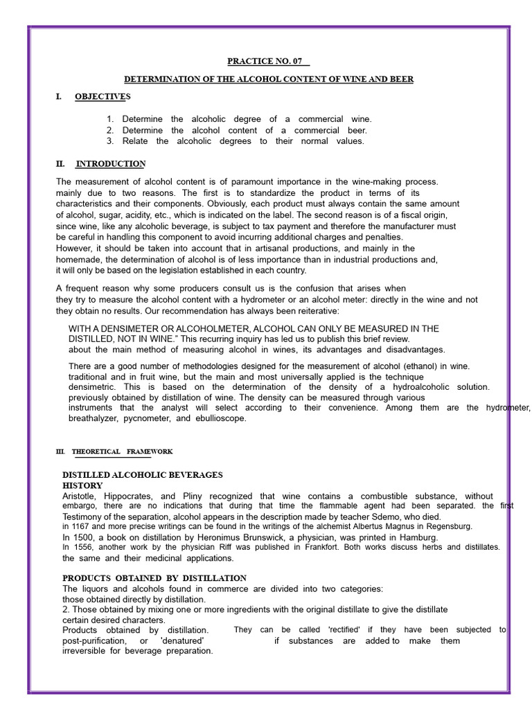 Measure Alcohol Content in Wine & Beer | PDF | Distillation | Ethanol