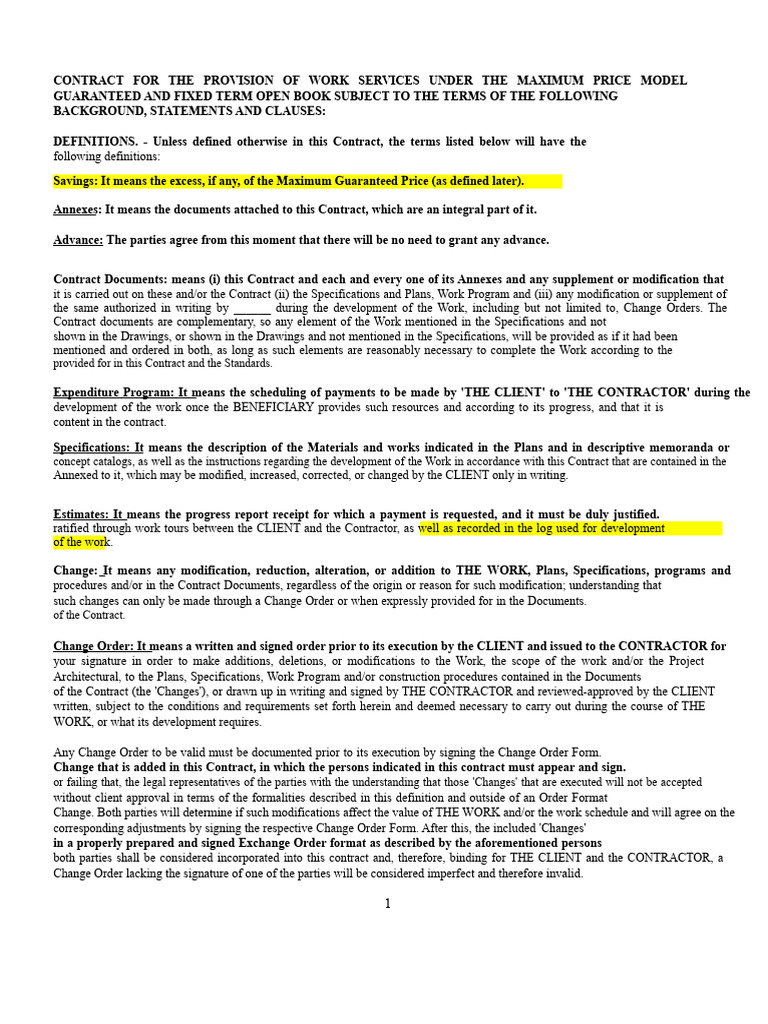 Contract For Work at A Guaranteed Maximum Price | PDF | Employment ...