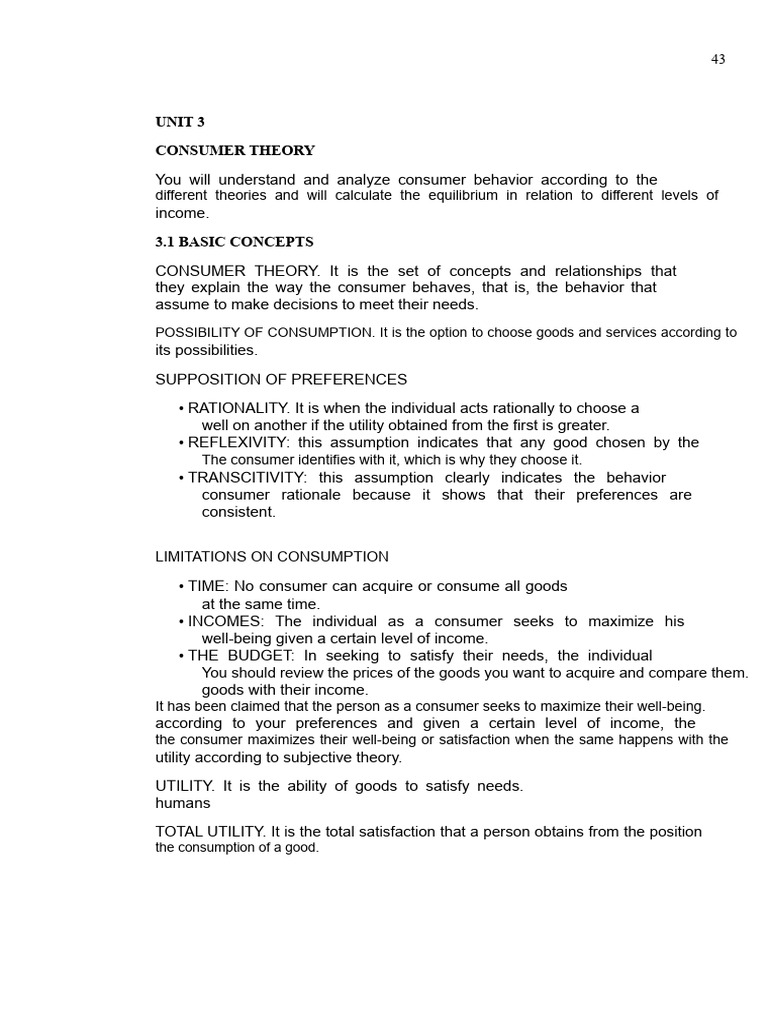 Unit 3 Consumer Theory | PDF | Utility | Demand