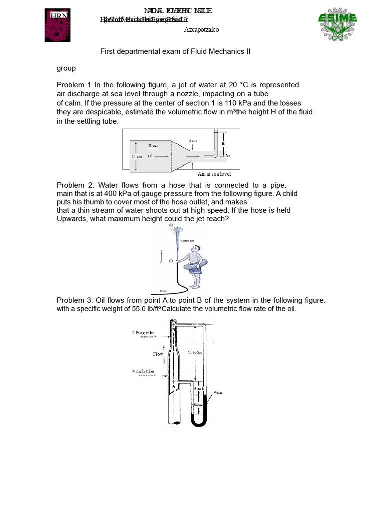 Fluid Mechanics Exam II 6mm1 PDF | PDF