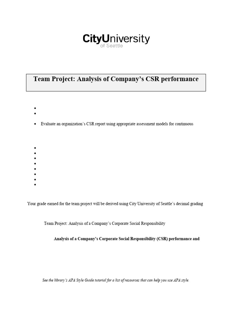 CSR Performance Analysis Project Guide | PDF | Corporate Social ...