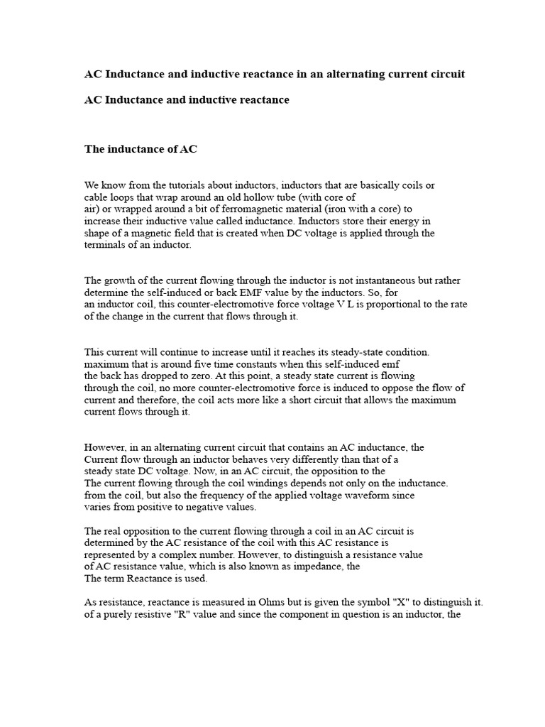 AC Inductance and Inductive Reactance in An Alternating Current Circuit ...