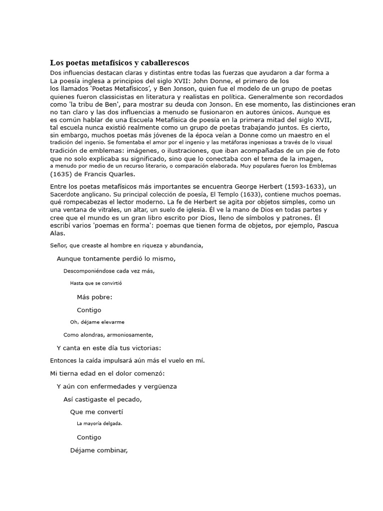 Los Poetas Metafísicos y Caballerescos | PDF | Amor | Horacio
