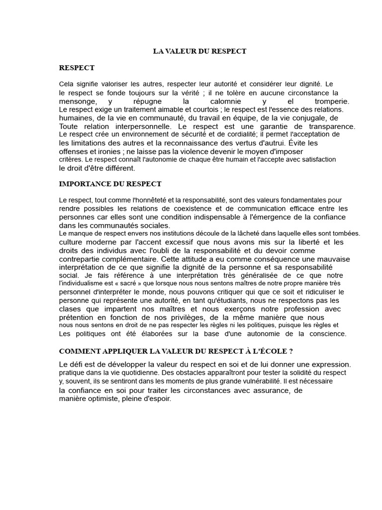 La Valeur du Respect dans les Relations | PDF | Psychologie sociale