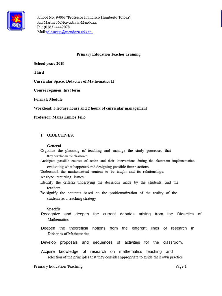 Didactics of Mathematics II 2019 | PDF | Curriculum | Learning