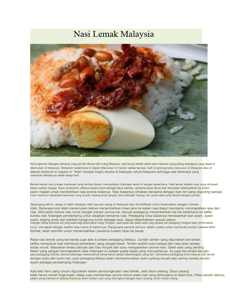 Nasi Lemak Malaysia | PDF