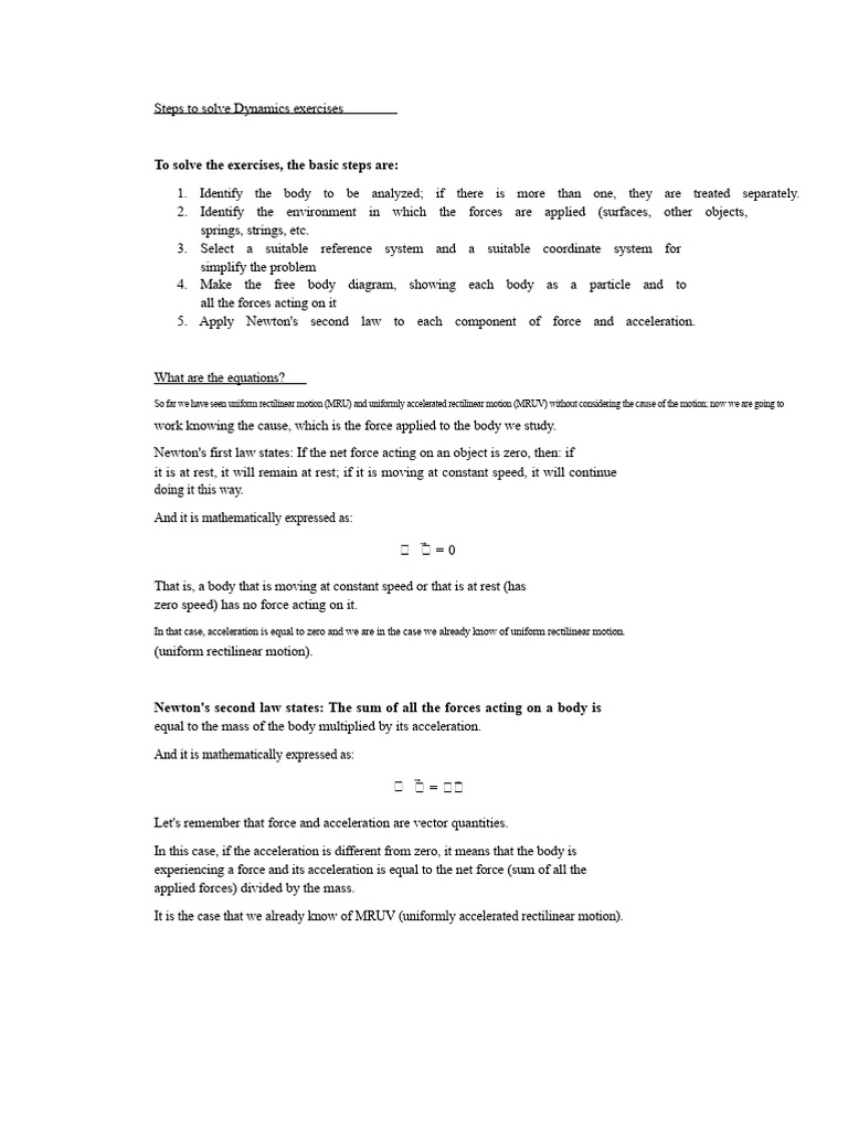 Steps To Solve Dynamics Exercises | PDF | Force | Acceleration