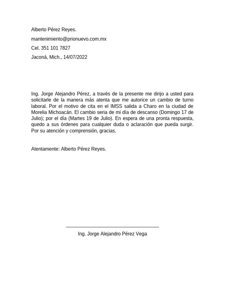 Permiso Cambio de Dia1 | PDF