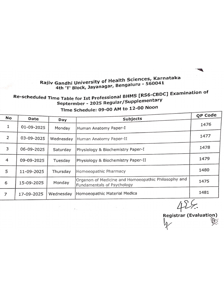 Revised Time Table of Exam Sept 2025 | PDF