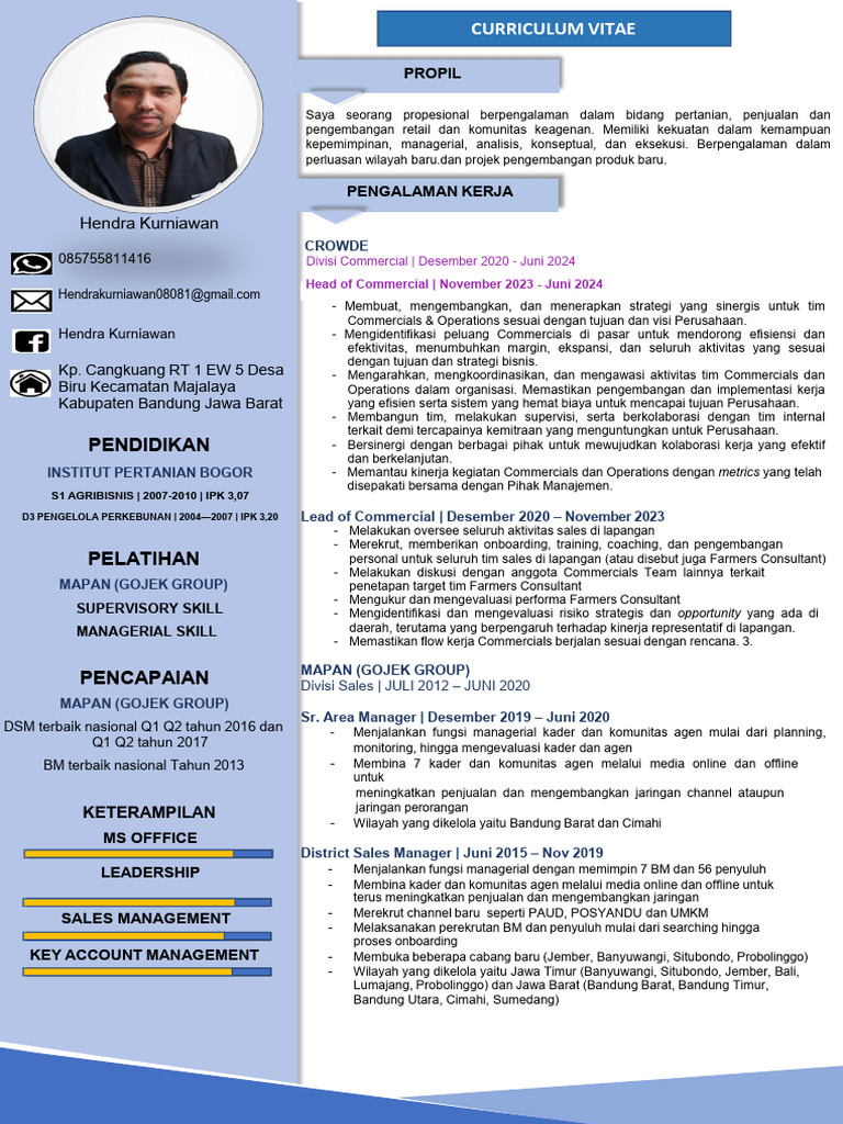 CV Hendra Kurniawan: Ahli Agribisnis | PDF