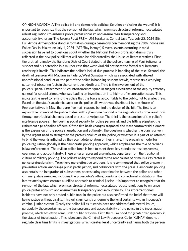 OPINION ACADEMIA The Police Bill and Democratic Policing | PDF | Police ...
