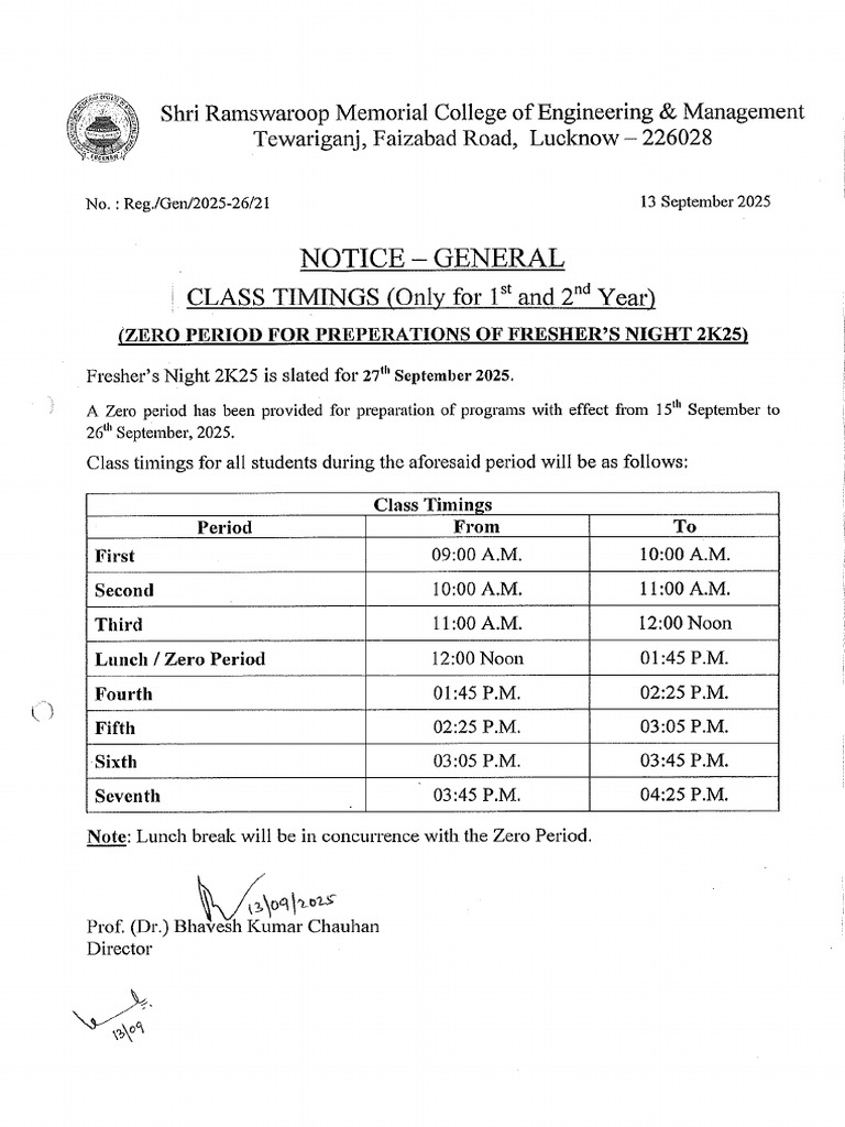 Class Timing Only For 1st & 2nd Yr. | PDF