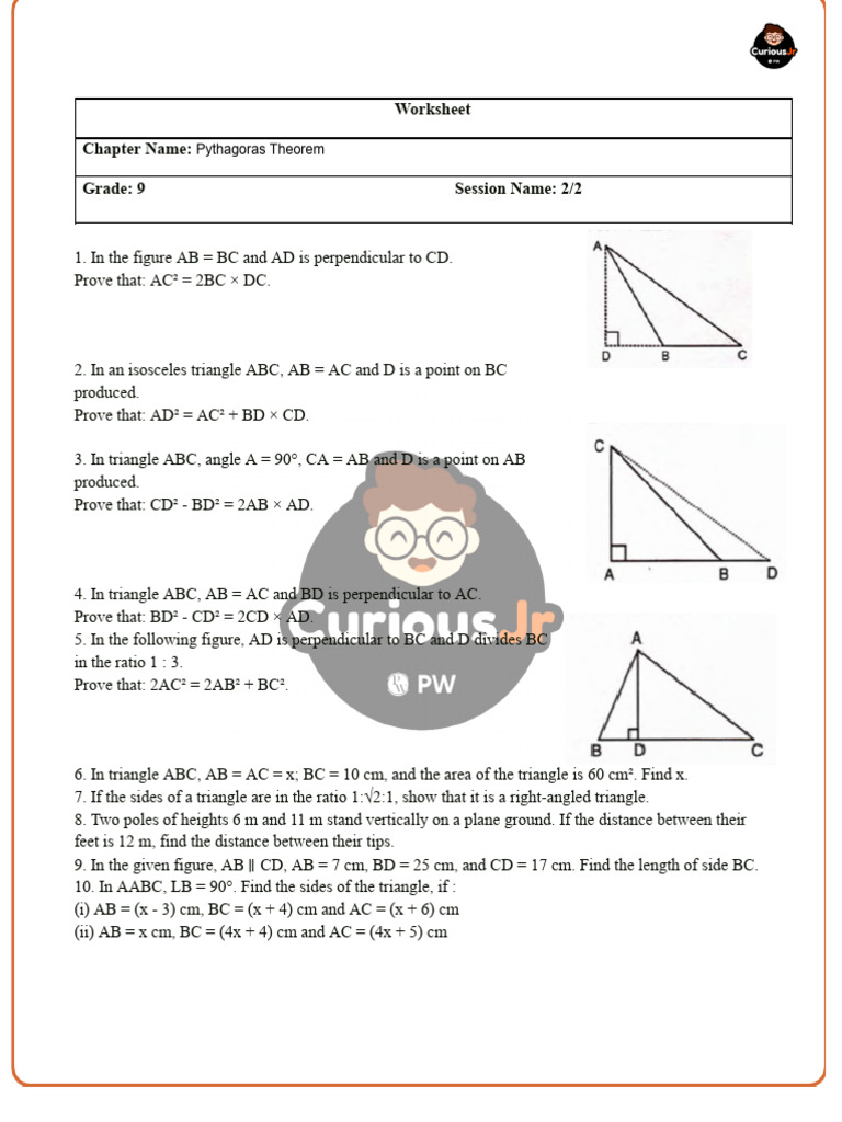 Grade 9 Pythagorean Theorem Worksheet | PDF