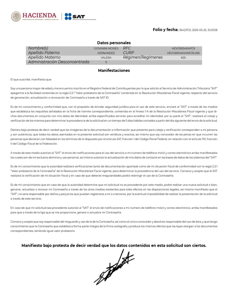 Acuse RFC | PDF | Contraseña