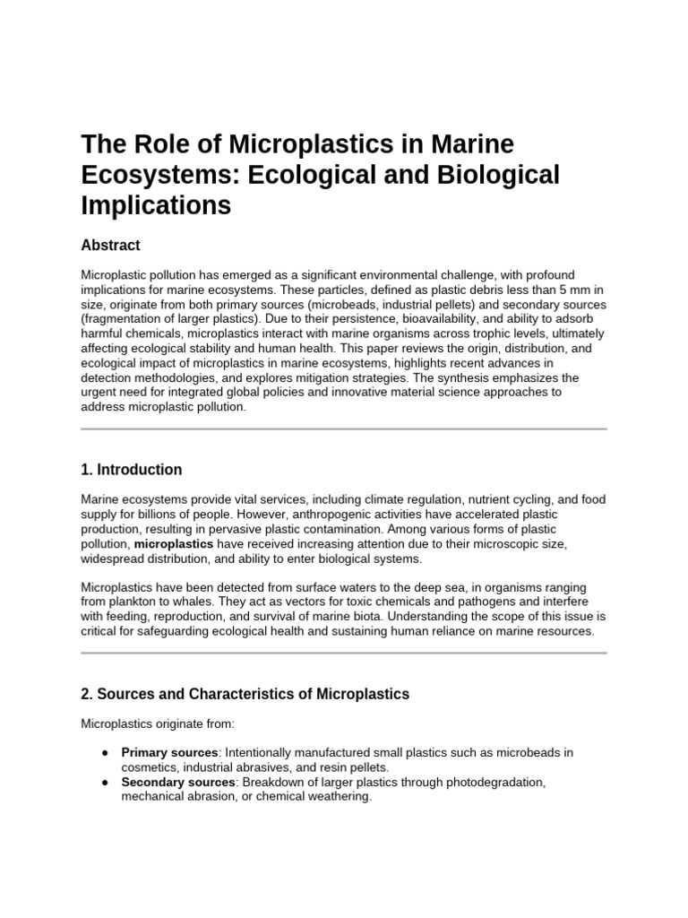 The Role of Microplastics in Marine Ecosystems - Ecological and ...
