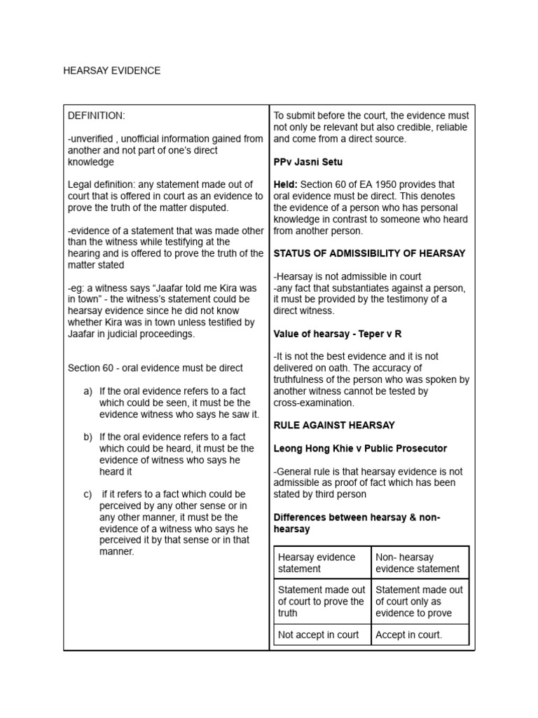Hearsay Evidence & Dying Declaration | PDF | Hearsay | Witness