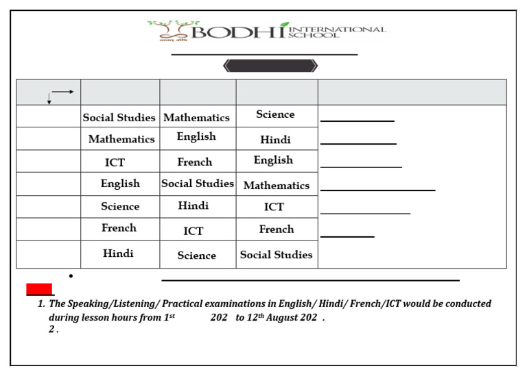 Time Table For Term 1 Grades 6 To 8 Student | PDF