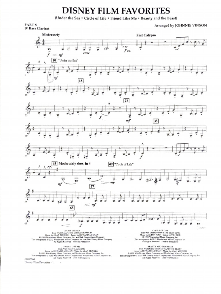 Disney Film Favorites for Bass Clarinet | PDF | The Walt Disney Company ...