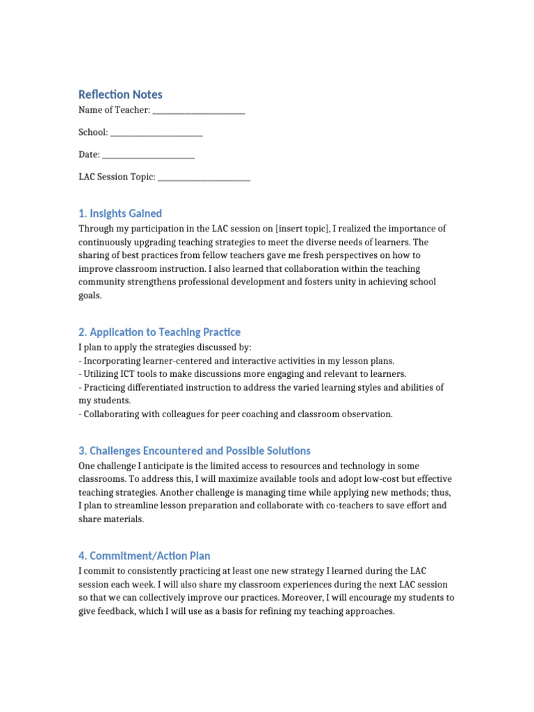 LAC Reflection Notes | PDF