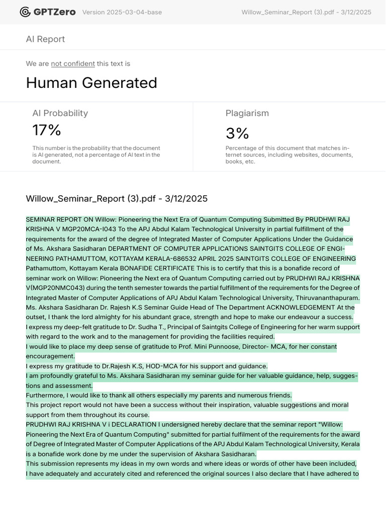 GPTZero AI Scan - Willow - Seminar - Report | PDF | Quantum Computing ...
