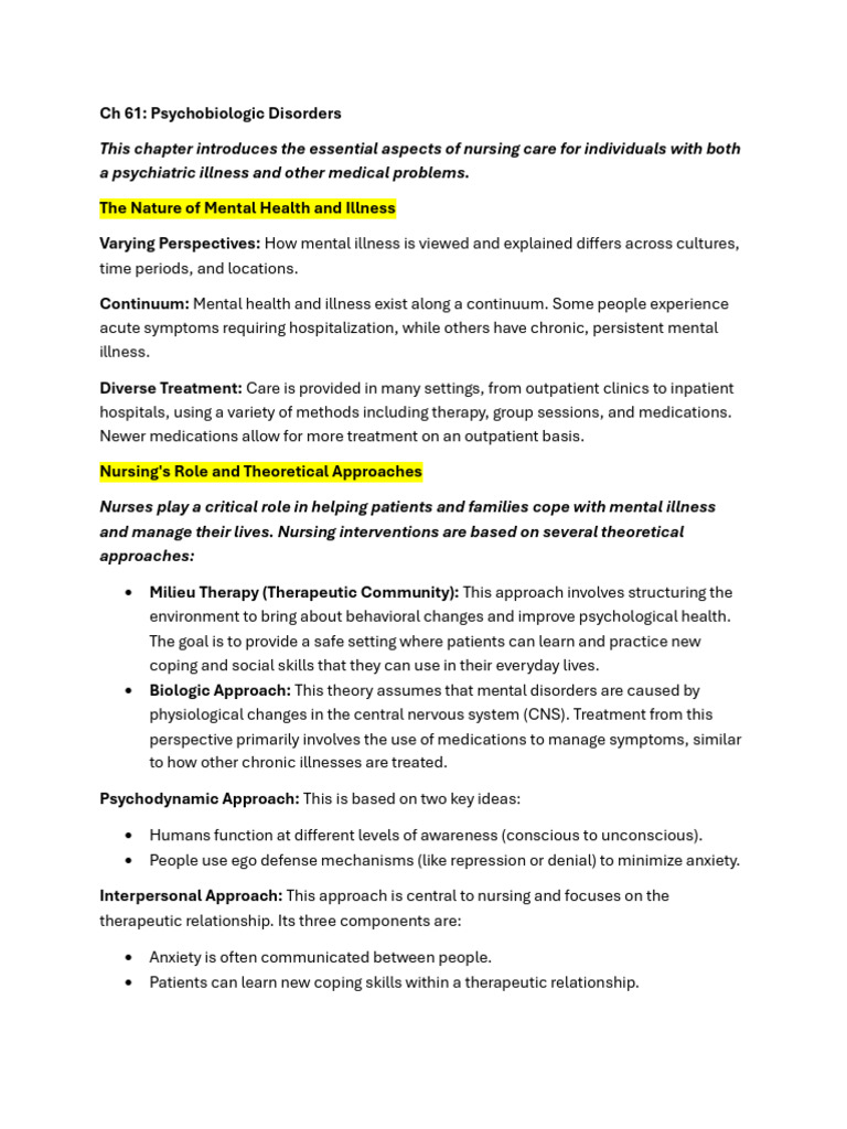 Nursing Care for Psychobiologic Disorders | PDF | Schizophrenia ...