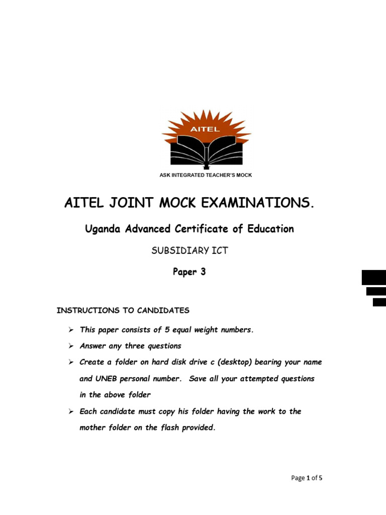 Aitel Mock Sub Ict 3 A Level 2024 | PDF | Spreadsheet | Computing