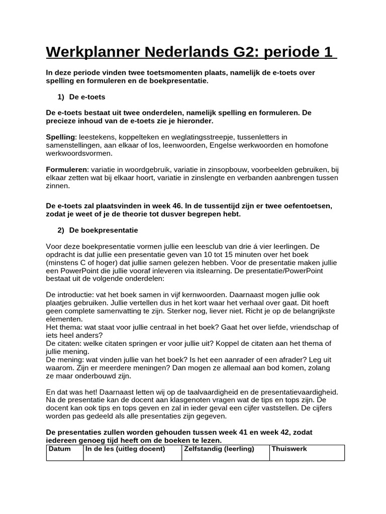 2425 Werkplanner G2 Periode 1 | PDF