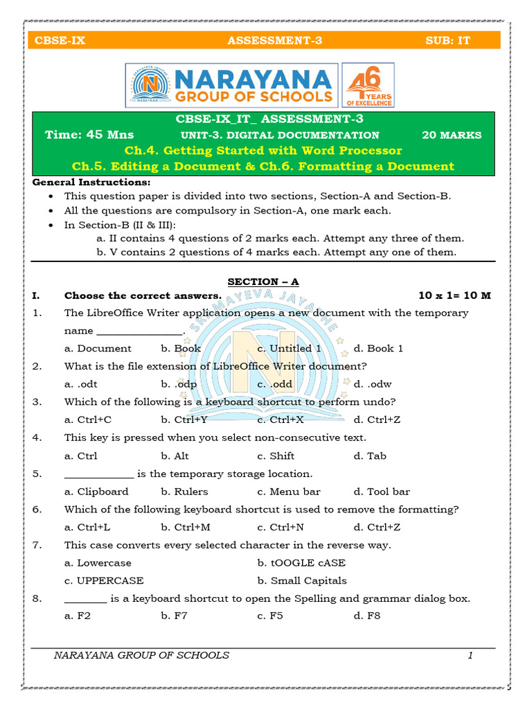 Cbse-Vii Assessment Test Computer Science-1 | PDF | Text | Computing