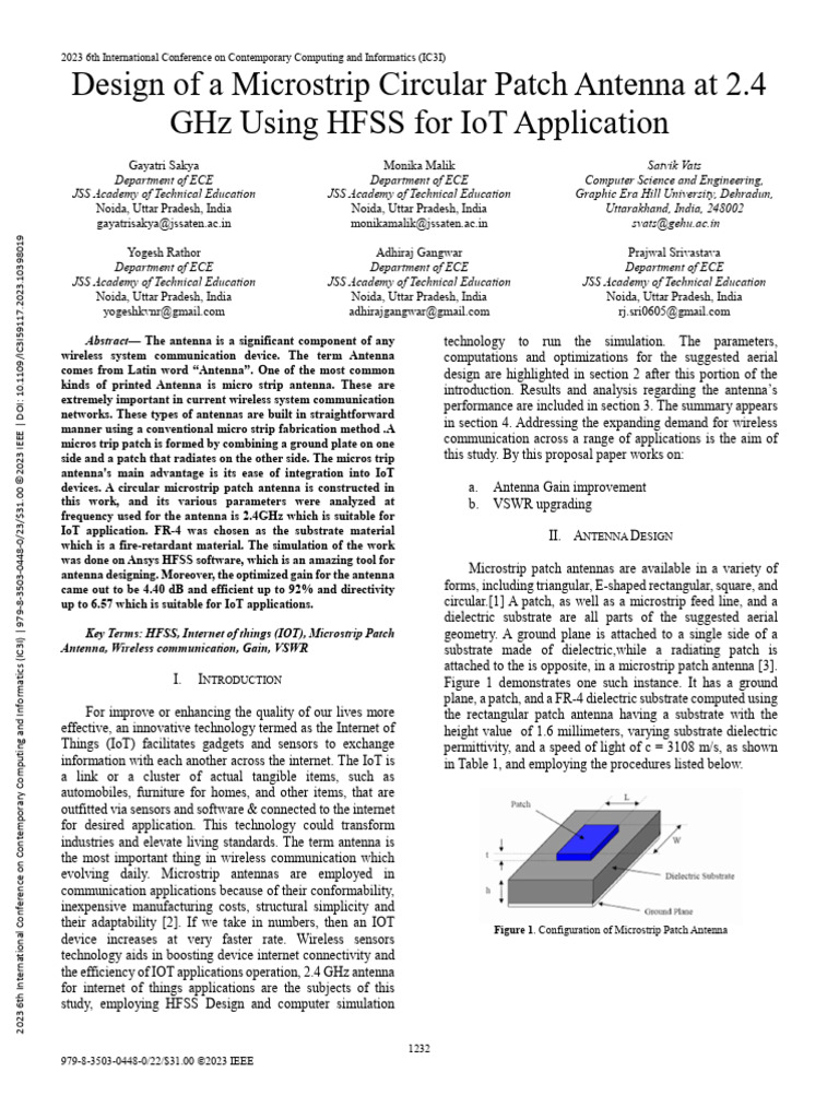 Design of A Microstrip Circular Patch Antenna at 2.4 GHZ Using HFSS For ...