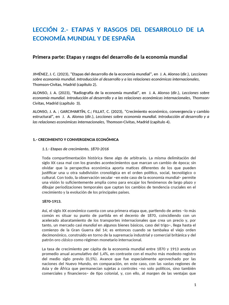 Lecci N 2. - Etapas y Rasgos Del Desarrollo de La Econom A Mundial y de ...