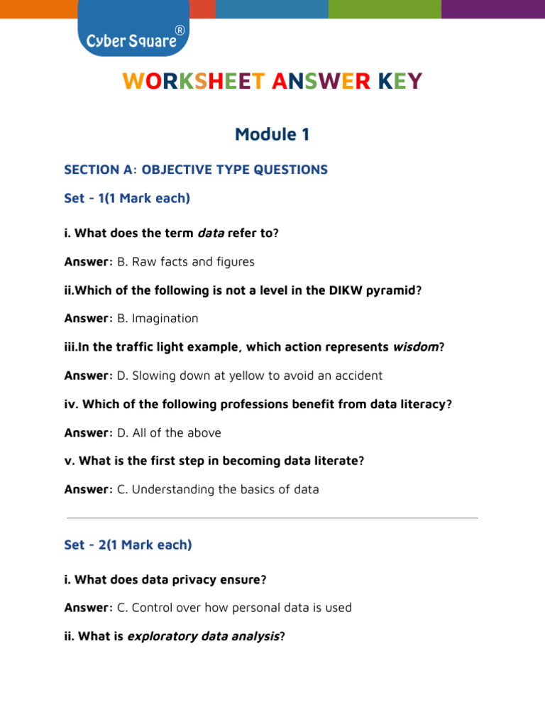 Data Literacy Worksheet Answer Key | PDF | Data | Information