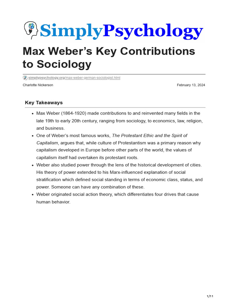 Simplypsychology.org-Max Webers Key Contributions to Sociology | PDF ...