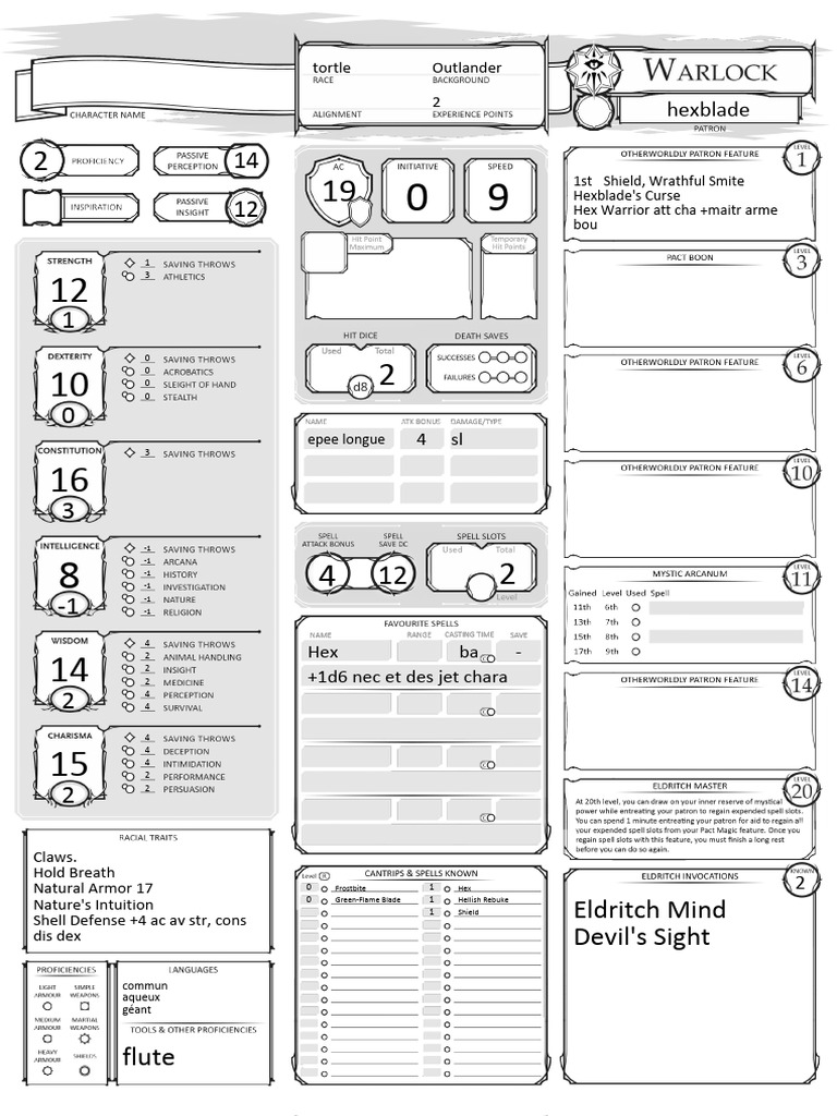Tortle Hexblade Character Sheet | PDF