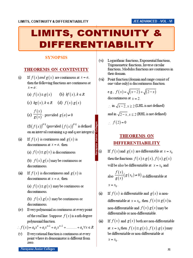 Limits, Continuity & Differentiability Guide | PDF | Function ...