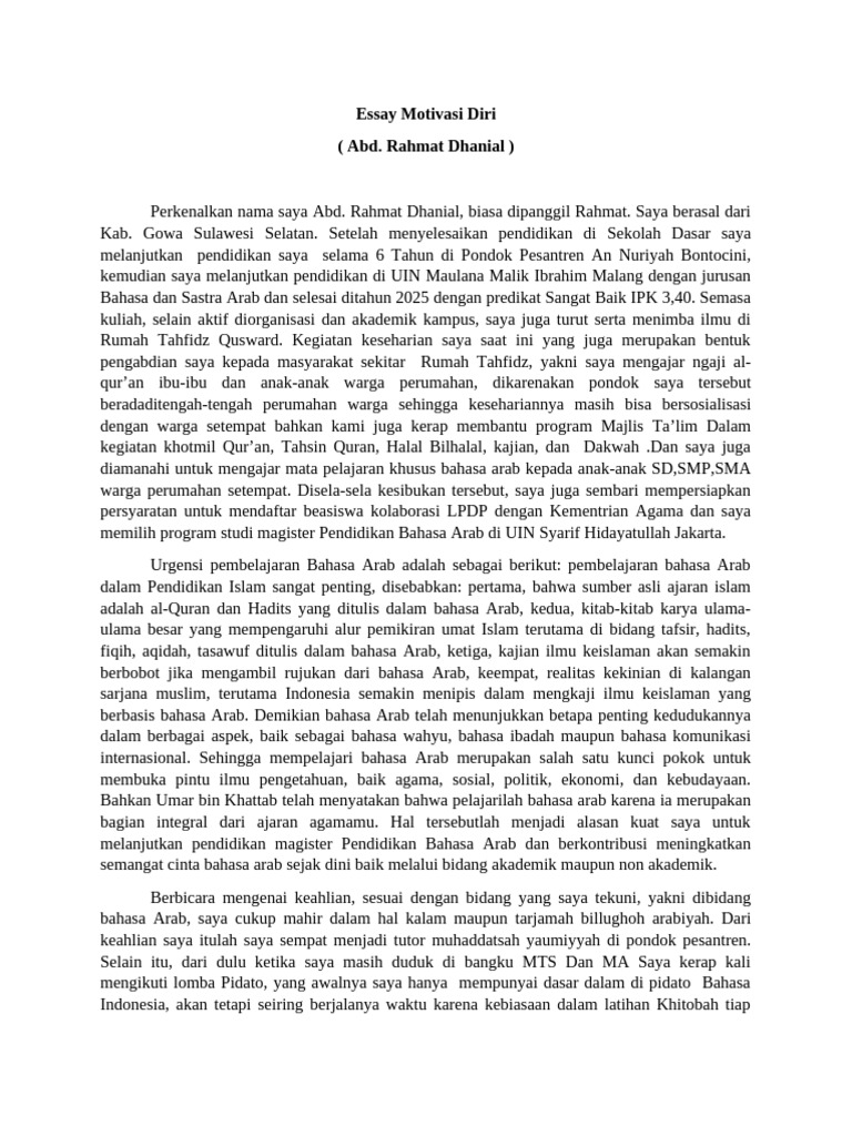 Essay Motivasi Diri | PDF