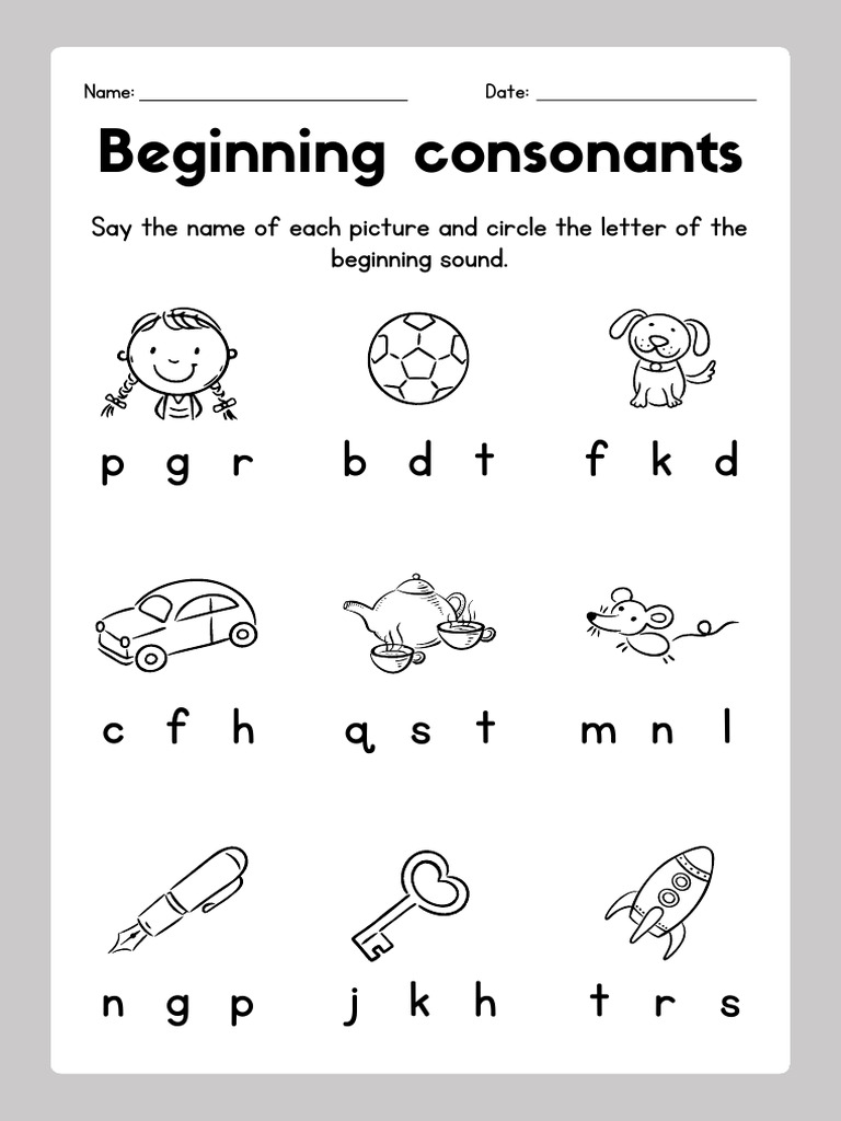 Beginning Consonants Activity Worksheet | PDF