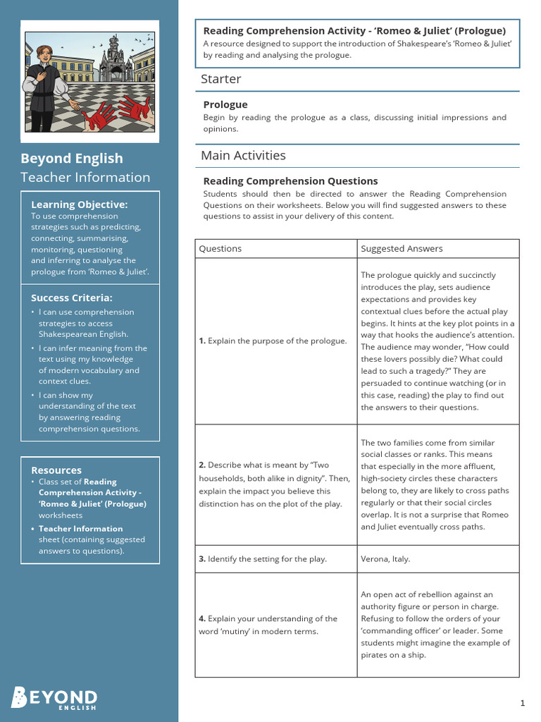 Analyzing the Prologue of Romeo & Juliet | PDF | Reading Comprehension ...