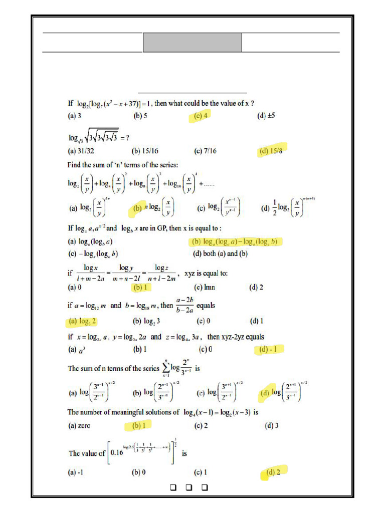 With Answers QUIZ Logarithms-VII 250921 102422 | PDF