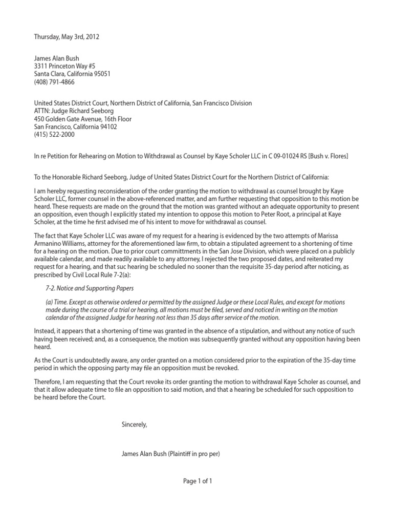Letter To Judge Seeborg Re Order Granting Withdrawal of Counsel | PDF ...