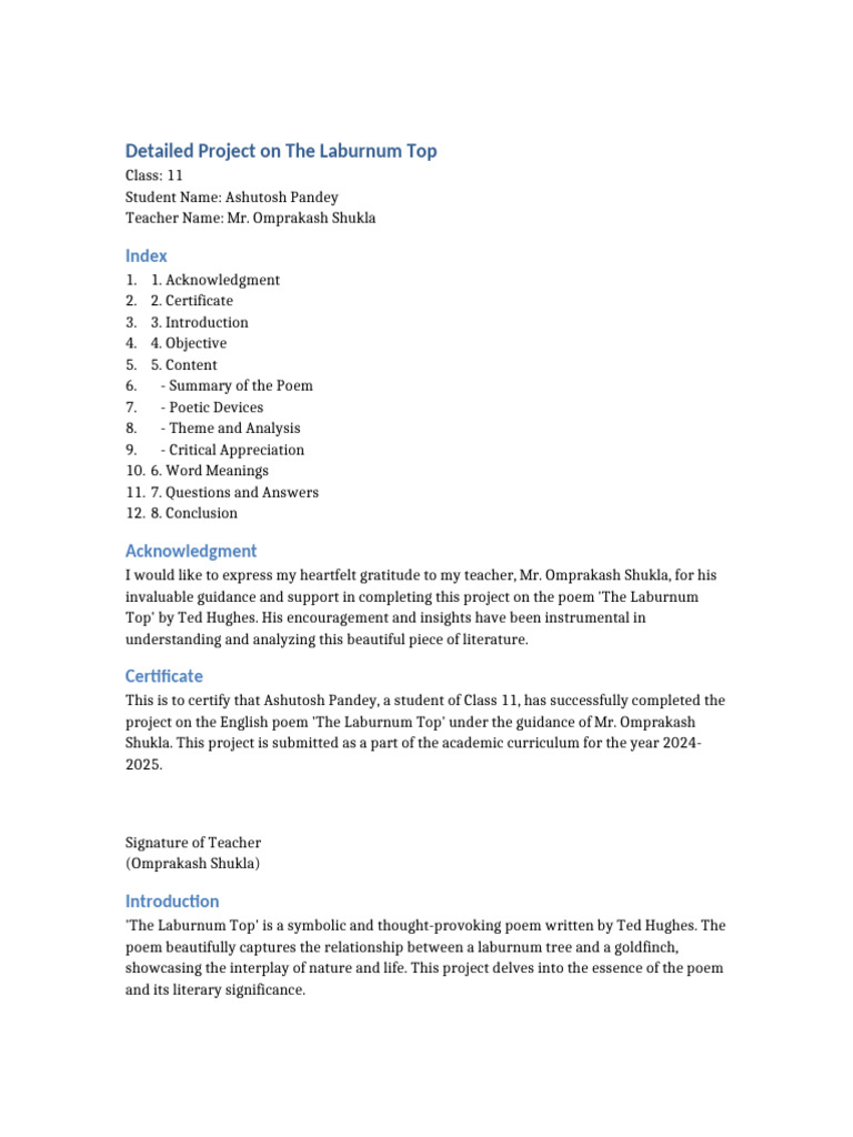 Laburnum Top Project Overview | PDF | Poetry