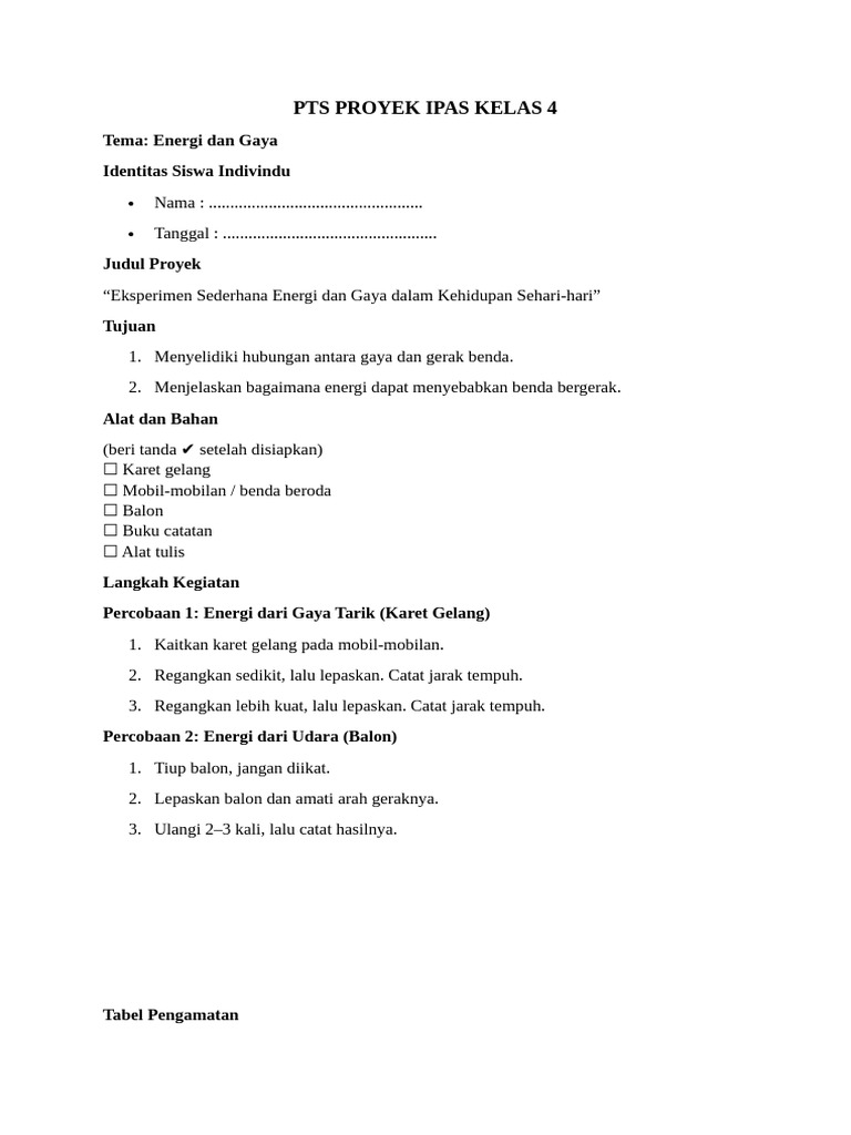 Pts Proyek Ipas Kelas 4 | PDF