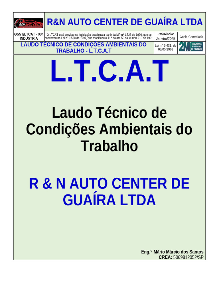 Laudo LTCAT R&N Auto Center Guaíra | PDF | Manganês | Chumbo